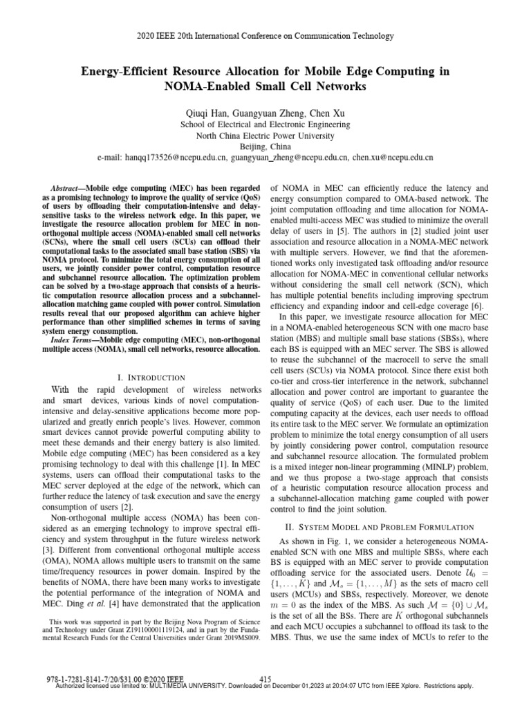 Energy Efficient Resource Allocation For Mobile Edge Computing In Noma Enabled Small Cell