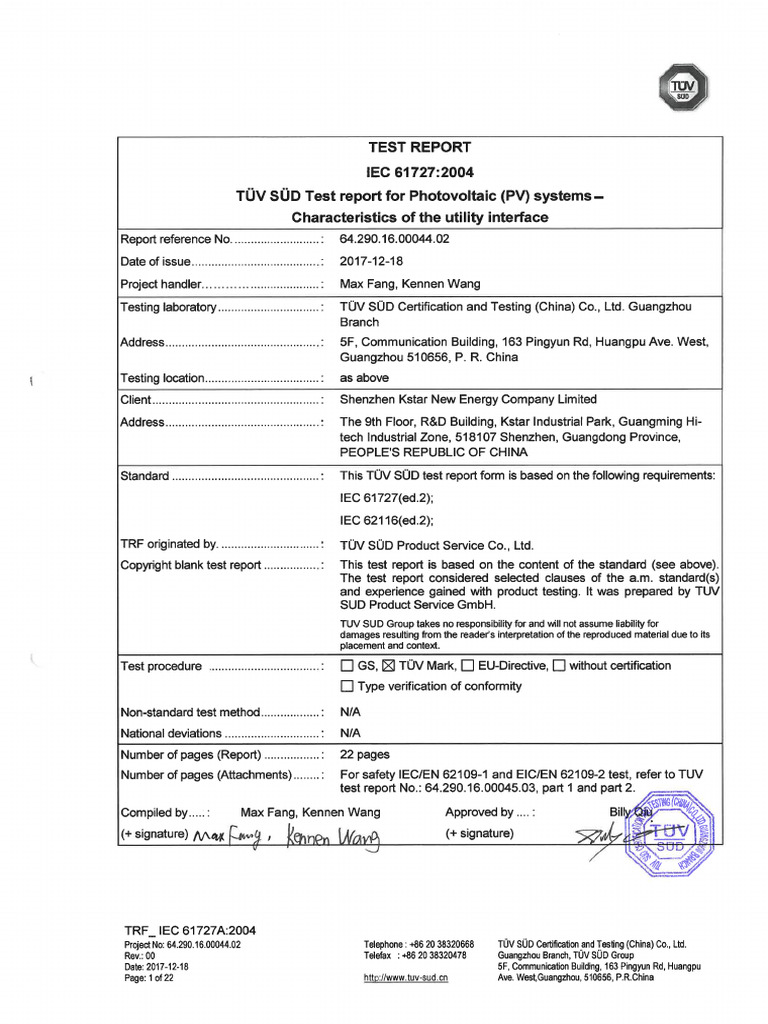 PV Inverter Test Report | PDF | Power Inverter | Photovoltaic System