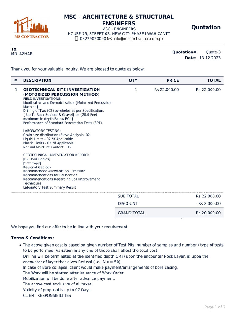 MSC - Architecture & Structural Engineers Quotation | Download Free PDF ...