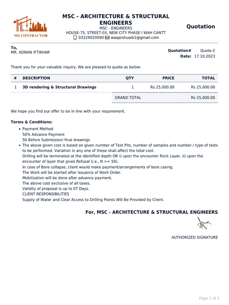 MSC - Architecture & Structural Engineers Quotation | PDF | Technology & Engineering