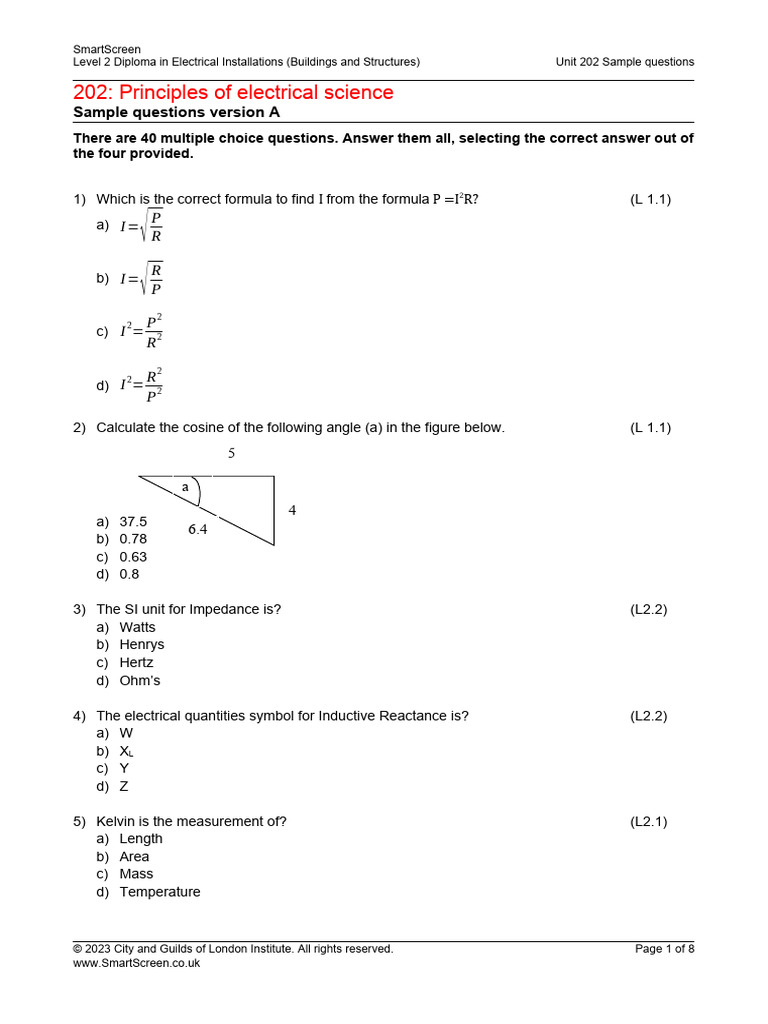 2365 202 Sample Questions A | PDF | Series And Parallel Circuits ...