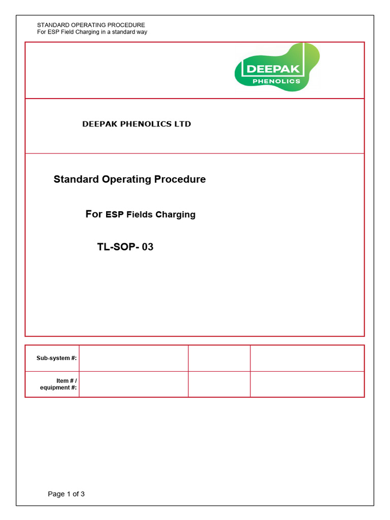 ESP Field Charging SOP | PDF | Equipment | Safety