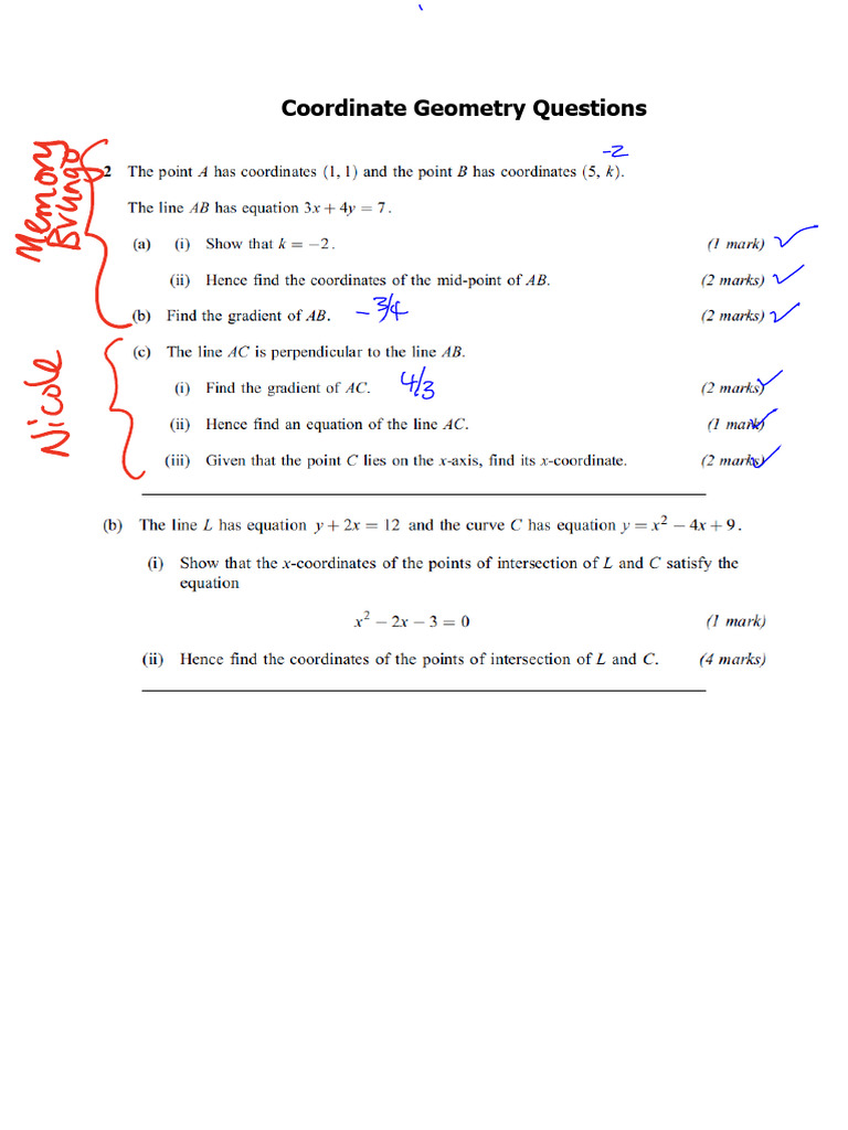 Coordinate Geometry Exam Prep | PDF | Line (Geometry) | Equations