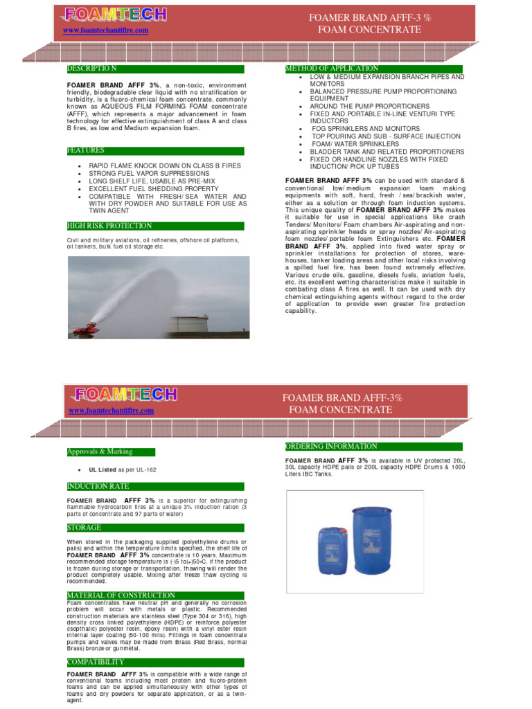 Brochure FOAMER AFFF TYPE 3 UL-revised | PDF | Fire Sprinkler System | Materials