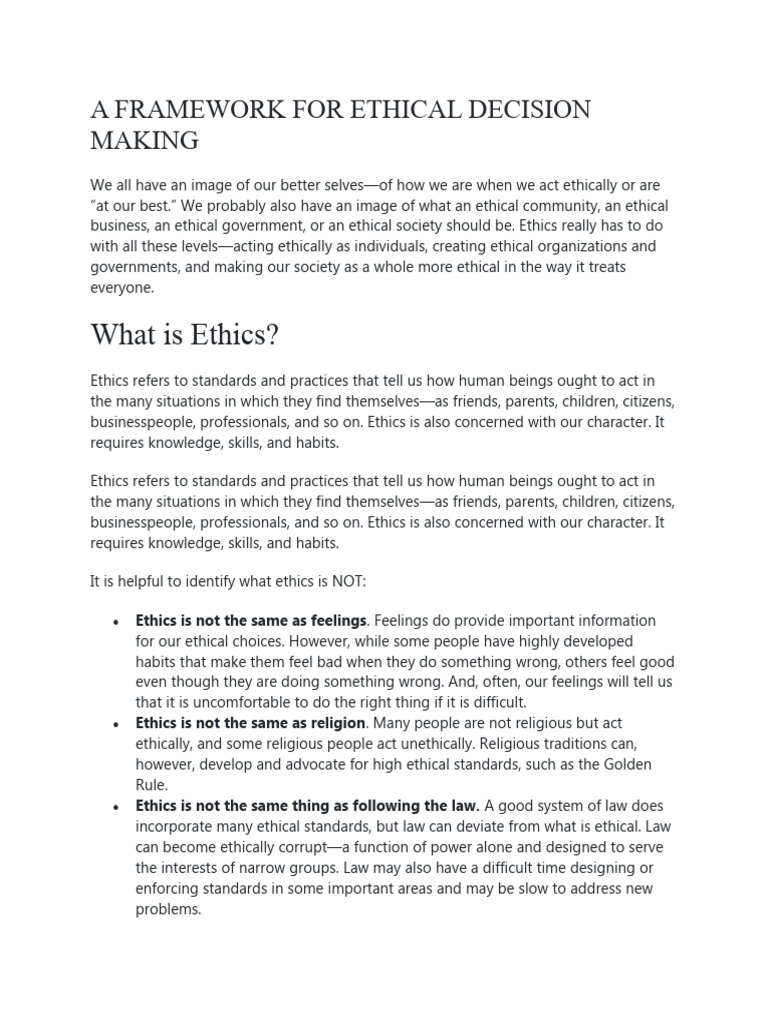 A Framework For Ethical Decision Making | PDF | Justice | Crime & Violence