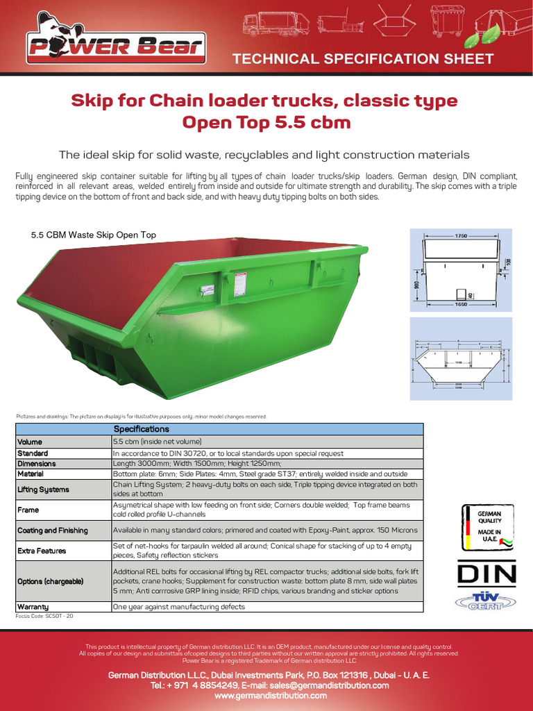 5.5 CBM Open Top Waste Skip Specifications | PDF | Welding | Construction