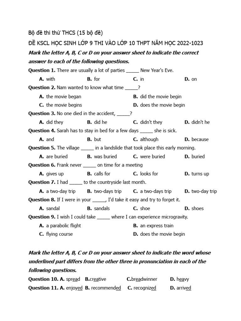 Bộ đề thi thử THCS | PDF