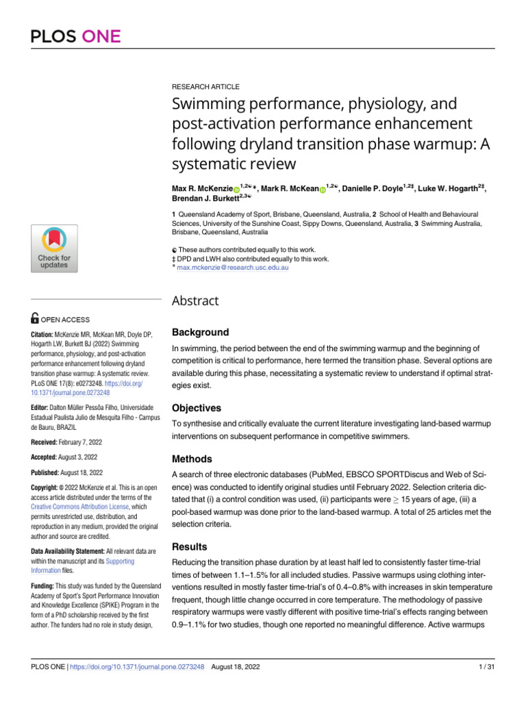 Journal Pone 0273248 | PDF | Systematic Review | Swimming