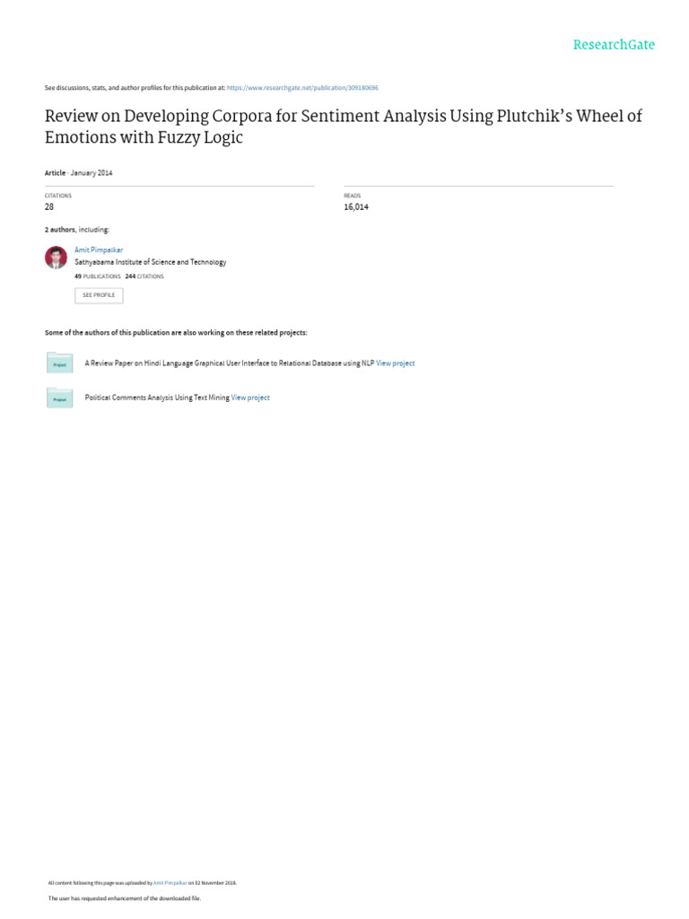 Review On Developing Corpora For Sentiment Analysis Using Plutchik's Wheel of Emotions With ...