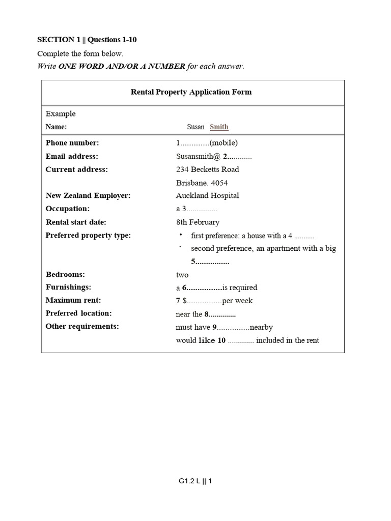 Write ONE WORD AND/OR A NUMBER For Each Answer.: Example | PDF ...