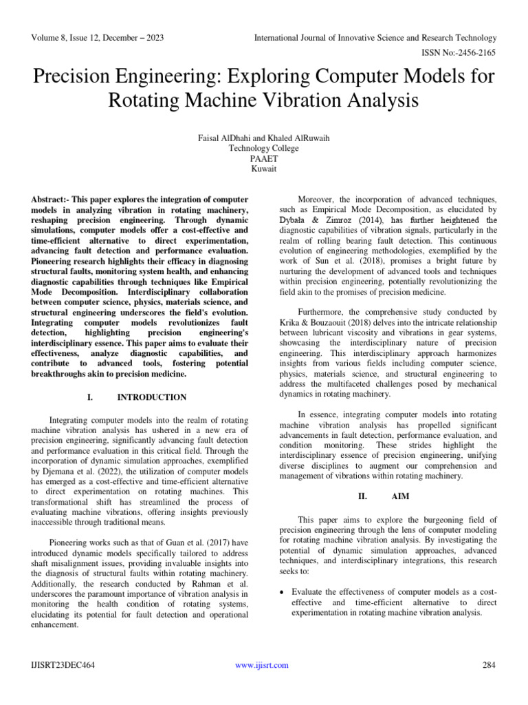 Precision Engineering Exploring Computer Models For Rotating Machine Vibration Analysis Pdf