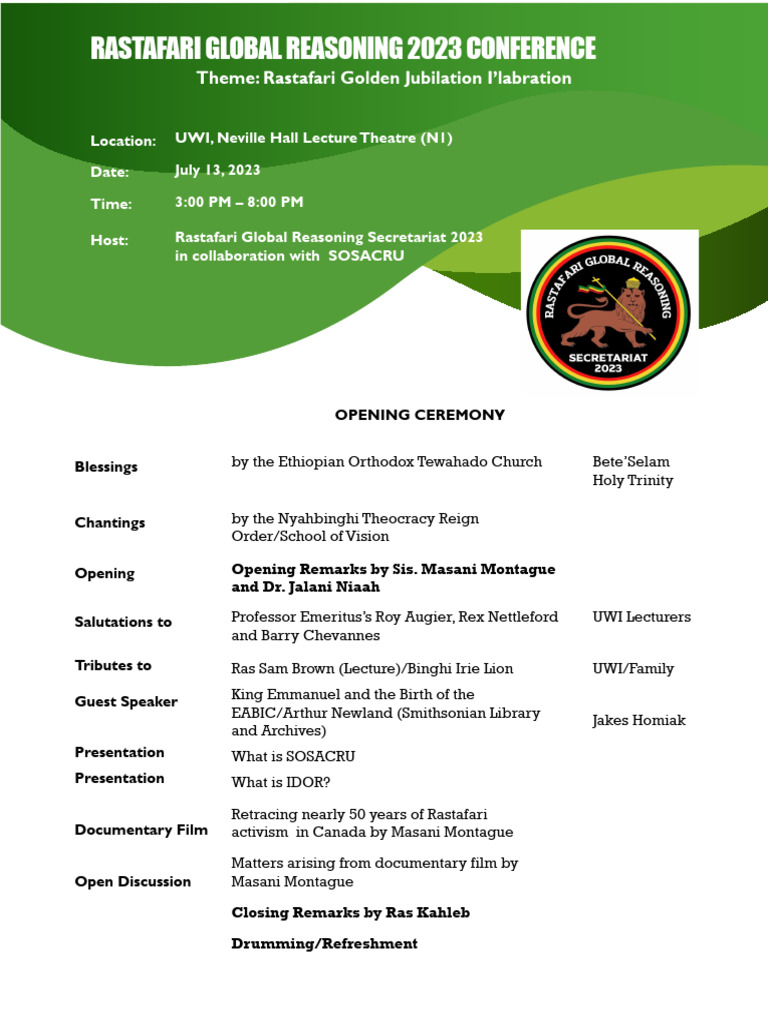 Rastafari Global Reasoning 2023 Agenda Day 1 - v10 | PDF Rastafari Global Reasoning 2023 Agenda Day 1 - v10 | PDF
