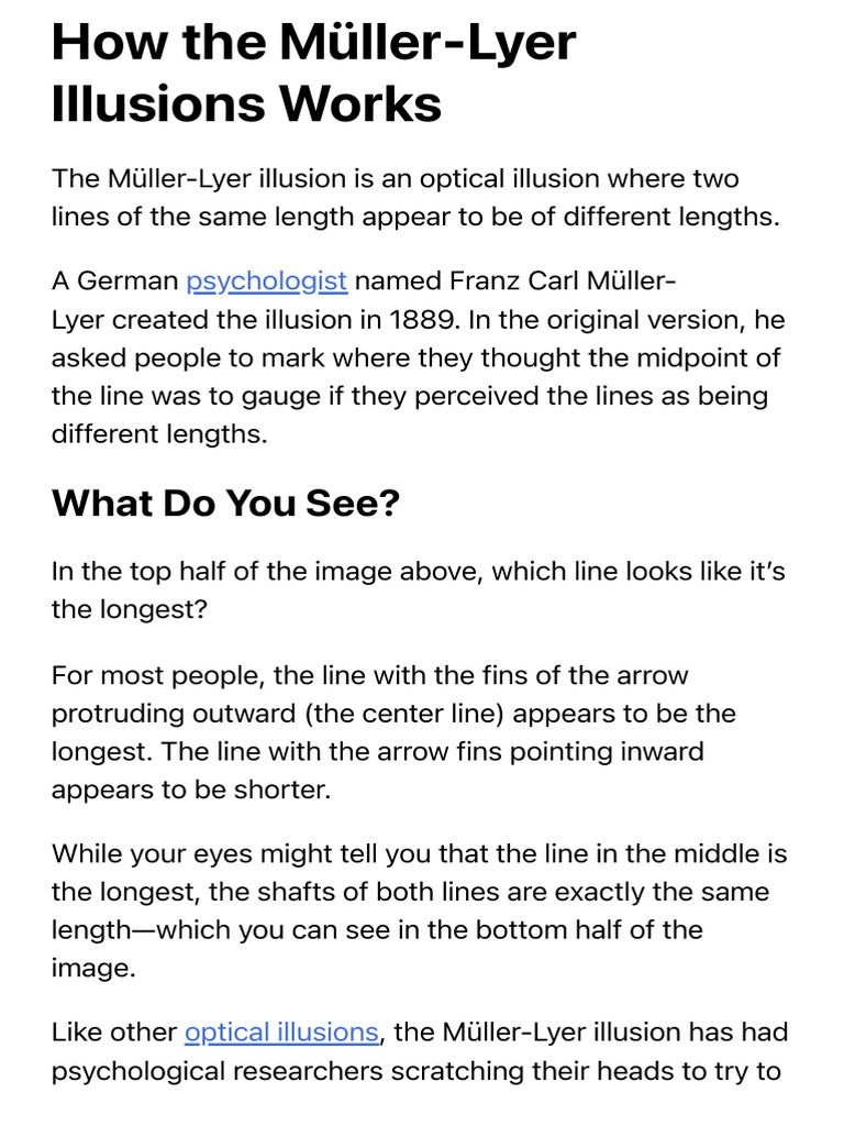 Müller-Lyer Illusion Explained | PDF | Gesture | Cognitive Science