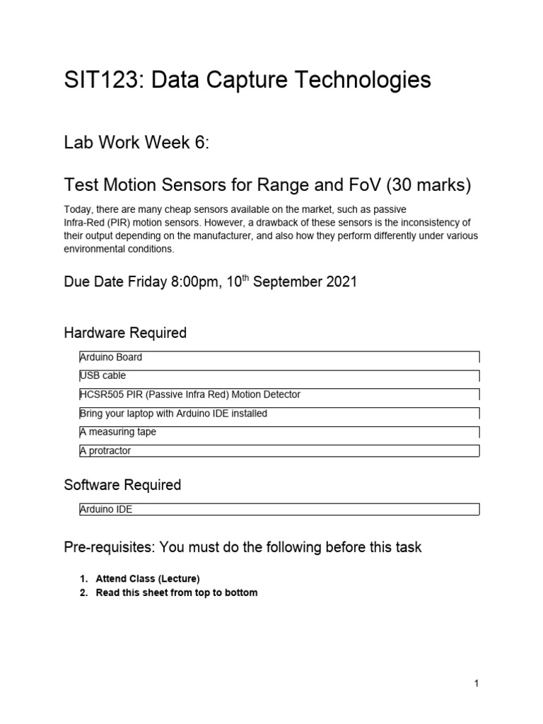 Lab Work Week 6 - Test Motion Sensors For Range and Fov | PDF ...