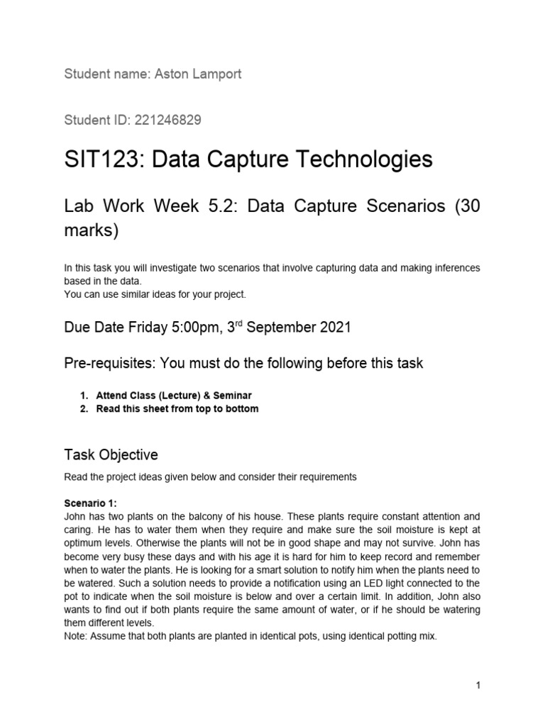 Lab Work Week 5.2 - Data Capture Scenarios | PDF | Computing | Computer Science