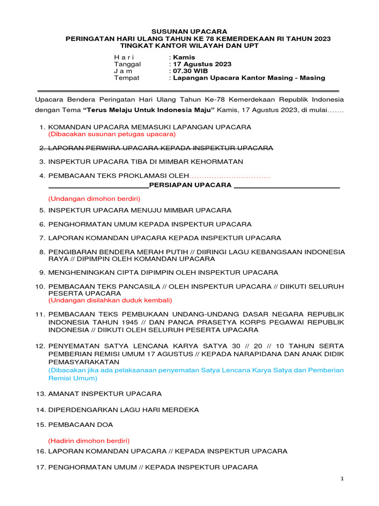 Contoh Susunan Acara Upacara 17 Agustus | PDF