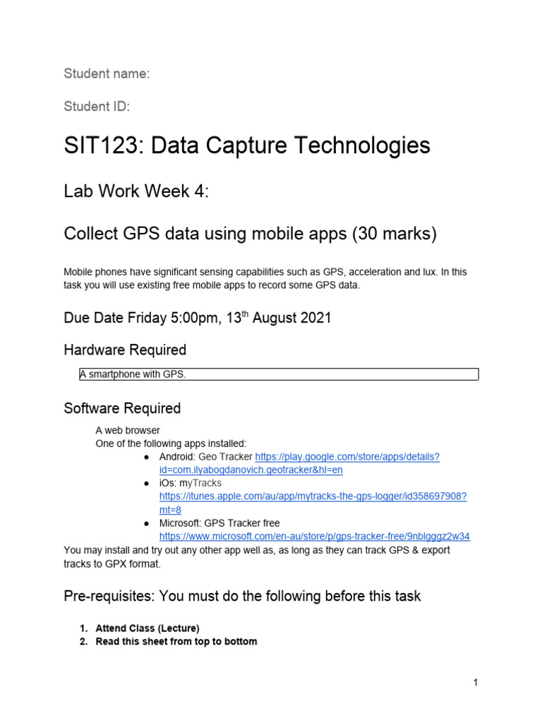 Lab Work Week 4 Collect Gps Data Using Mobile Apps Pdf Mobile App Application Software