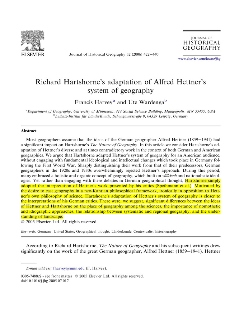 Hartshorne's Adaptation of Hettner's Geography | PDF | Geography ...