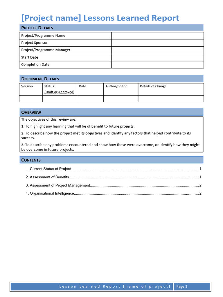 Lessons Learned Template 26 | PDF | Project Management | Business
