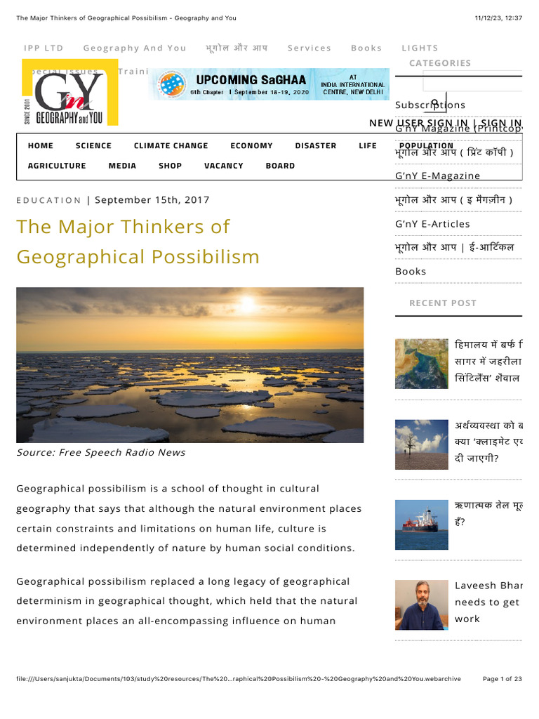 The Major Thinkers of Geographical Possibilism - Geography and You ...