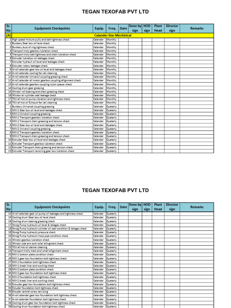 Plant maintenance schedule | PDF | Pump | Tools