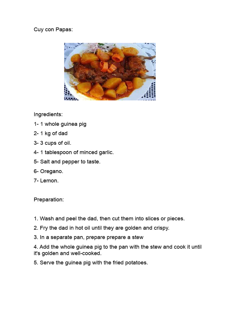 Cuy Con Papas | PDF | Cooking, Food & Wine