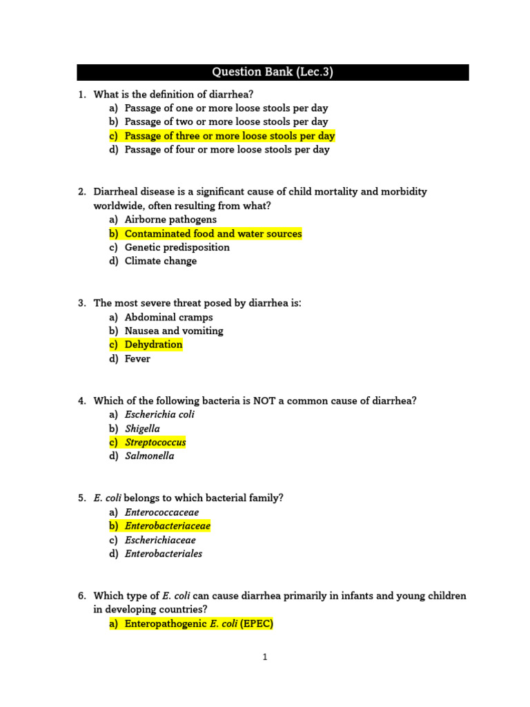 Diarrhea: Key Questions and Answers | PDF | Diarrhea | Escherichia Coli