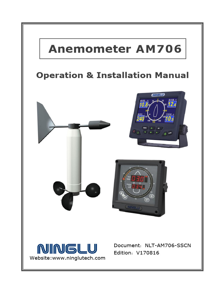 NLT-AM706E+C-SSEN AM706 Anemometer Operation & Installation Manual Dual Main Unit E+C V170816 ...