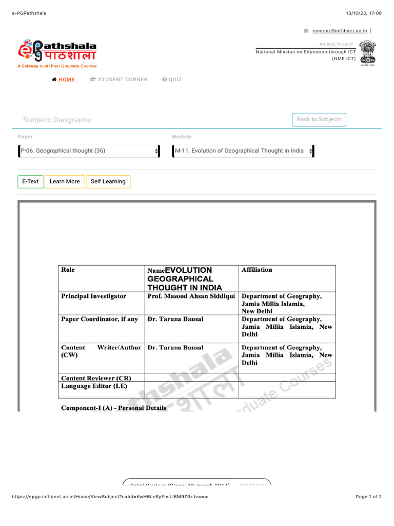 Evolution of Geographical Thought in India e-PGPathshala | PDF