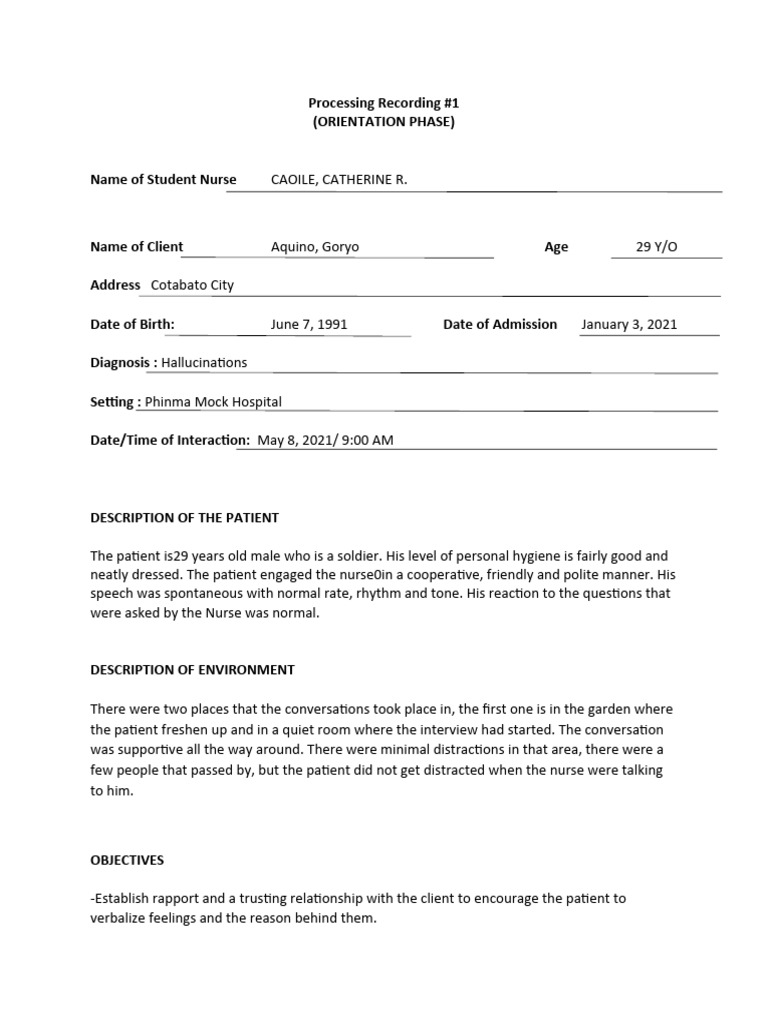 Caoile, Catherine R.-Process Recording | PDF | Health Care | Medicine