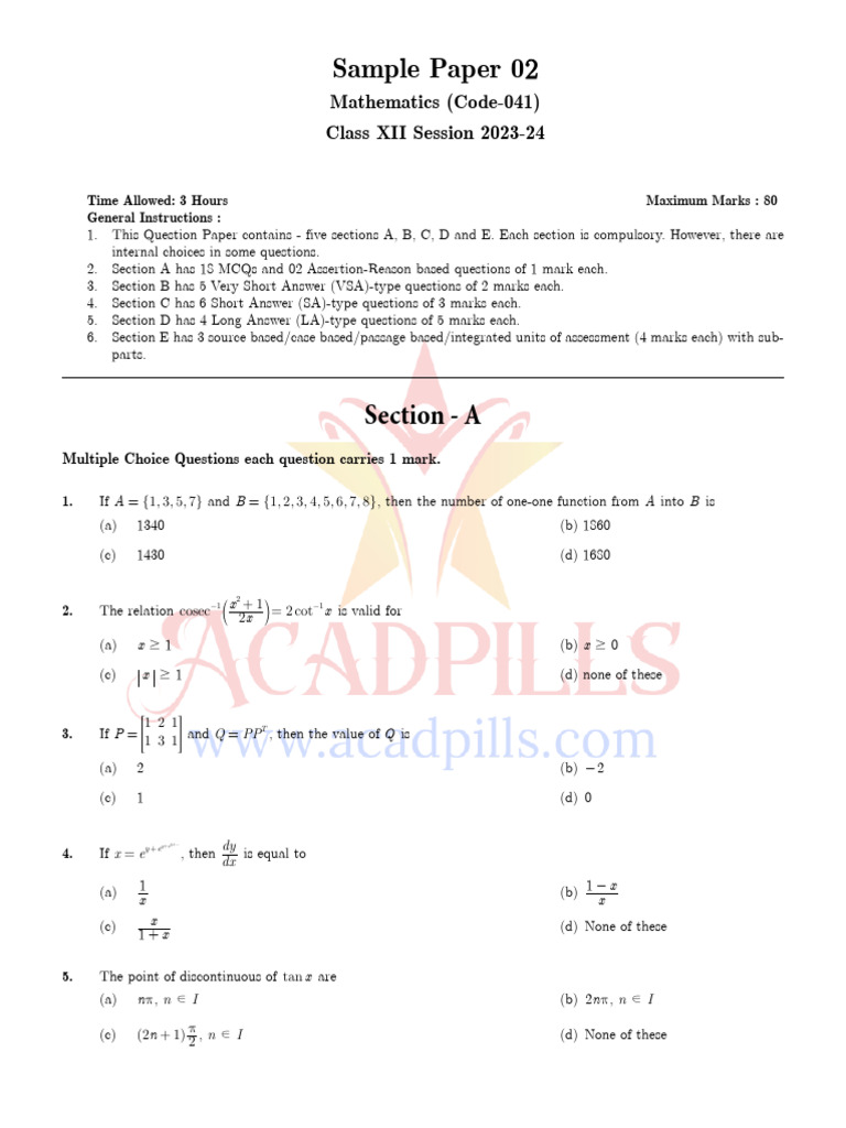 Rightpdf - Maths Exclusive Sample Paper - Watermark | PDF | Publishing | Function (Mathematics)
