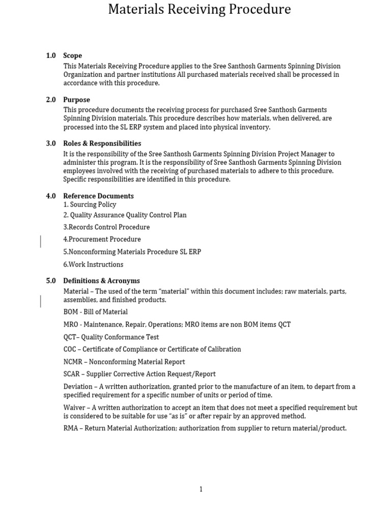Materials Receiving Procedure | PDF | Business | Business Process