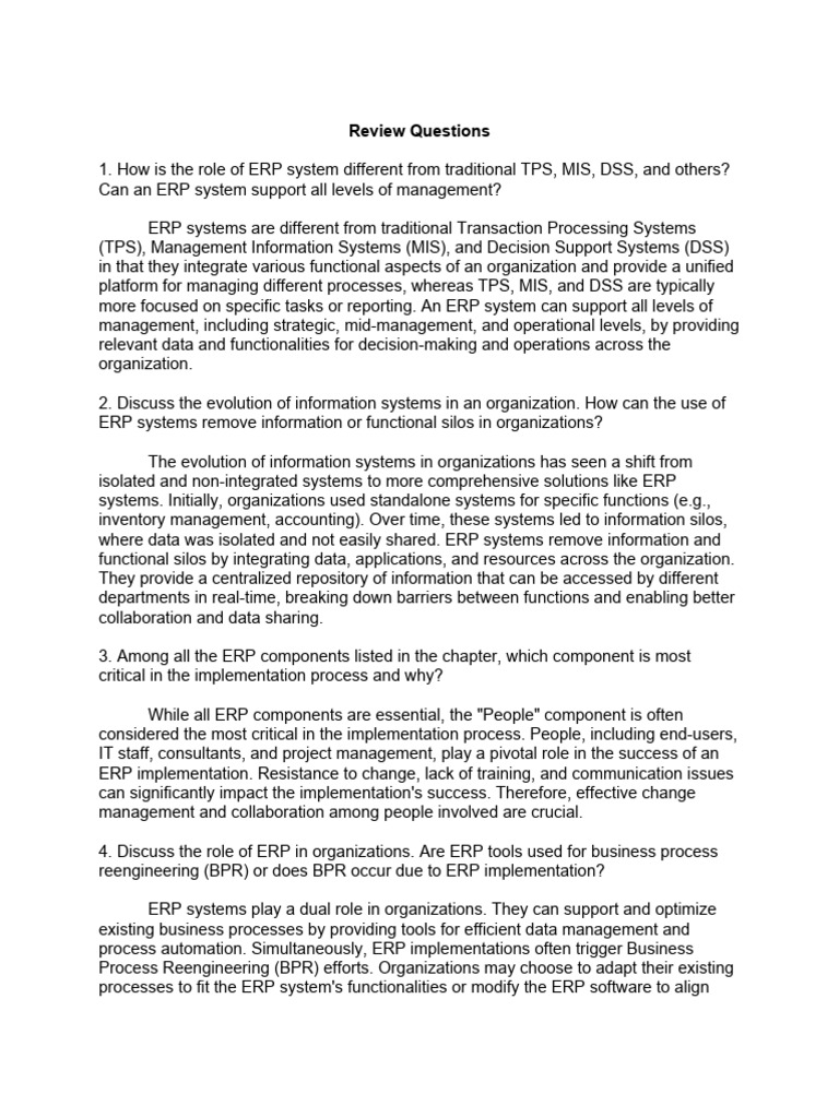 Review Questions | PDF | Enterprise Resource Planning | Management ...
