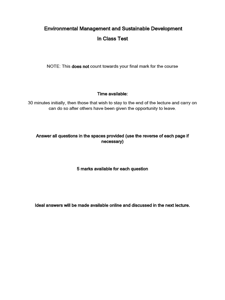 In Class Test - With Ideal Answers | PDF | Sustainability | Pollution