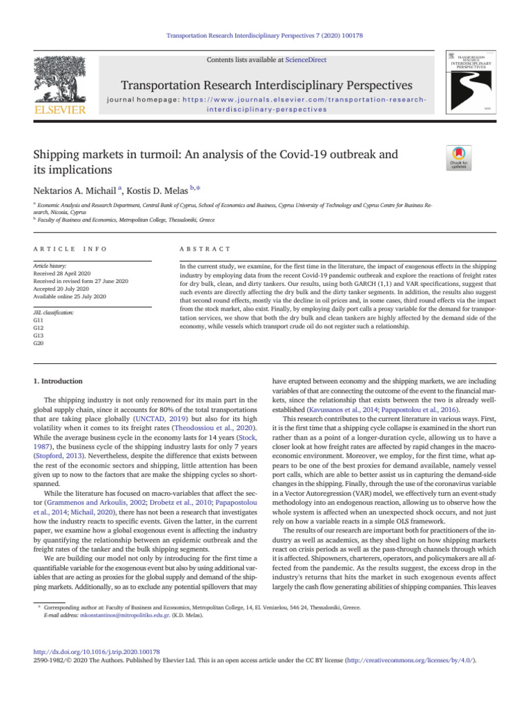 Shipping Markets in Turmoil: An Analysis of The Covid-19 Outbreak and Its Implications | PDF ...