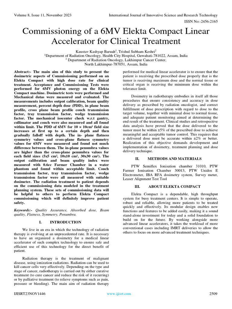 Commissioning of A 6MV Elekta Compact Linear Accelerator For Clinical ...