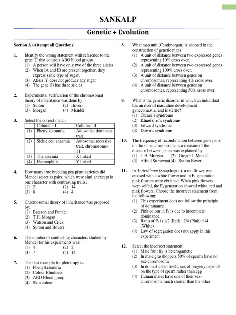 Genetics and Evolution Exam Questions | PDF | Dominance (Genetics ...