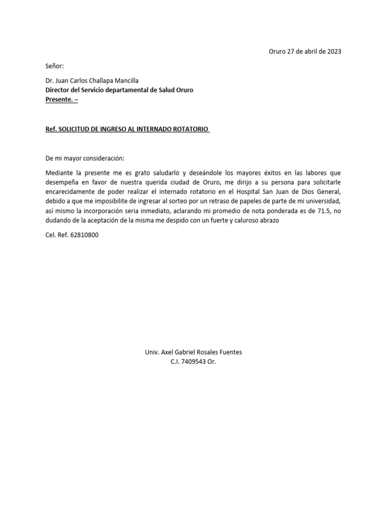 carta internado | PDF