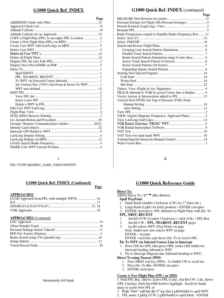 G1000 Quick Ref Guide 2020 | PDF | Navigation | Aircraft