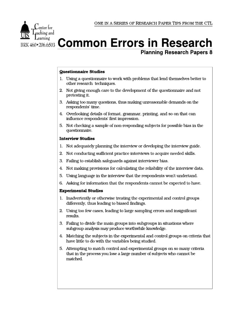 1.3 Errors in research problem | PDF