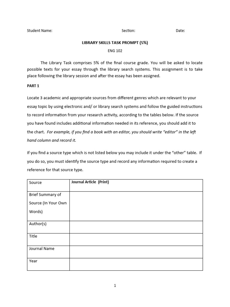 2023 ENG 102 Library Task Prompt To Assign To Students | PDF ...