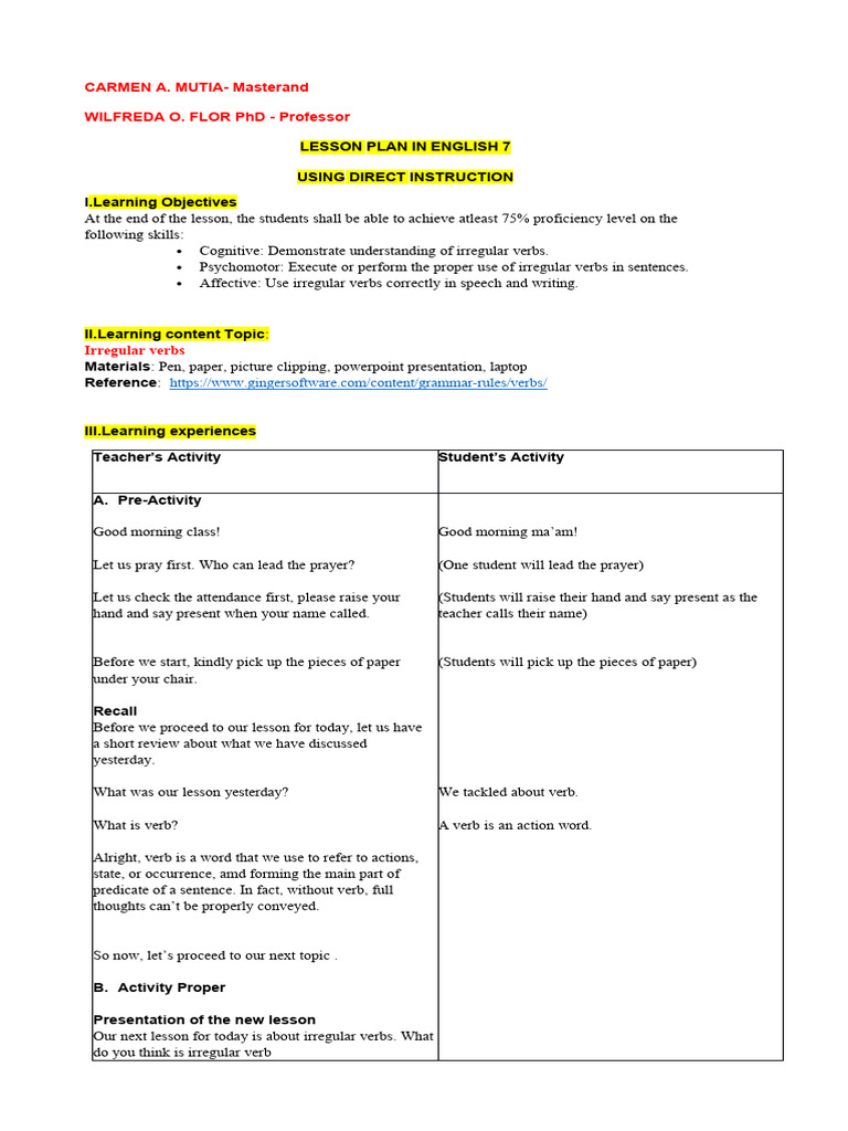 LESSON PLAN-DIRECTIVE STRATEGIES | PDF | Linguistic Typology | Human ...