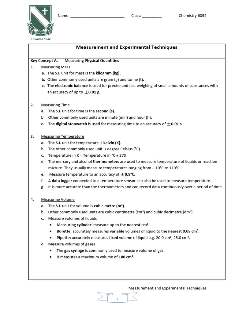 Measurement and Experimental Techniques Notes | PDF | Temperature ...