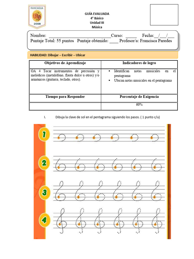 Evaluación Escrita Pentagrama | PDF