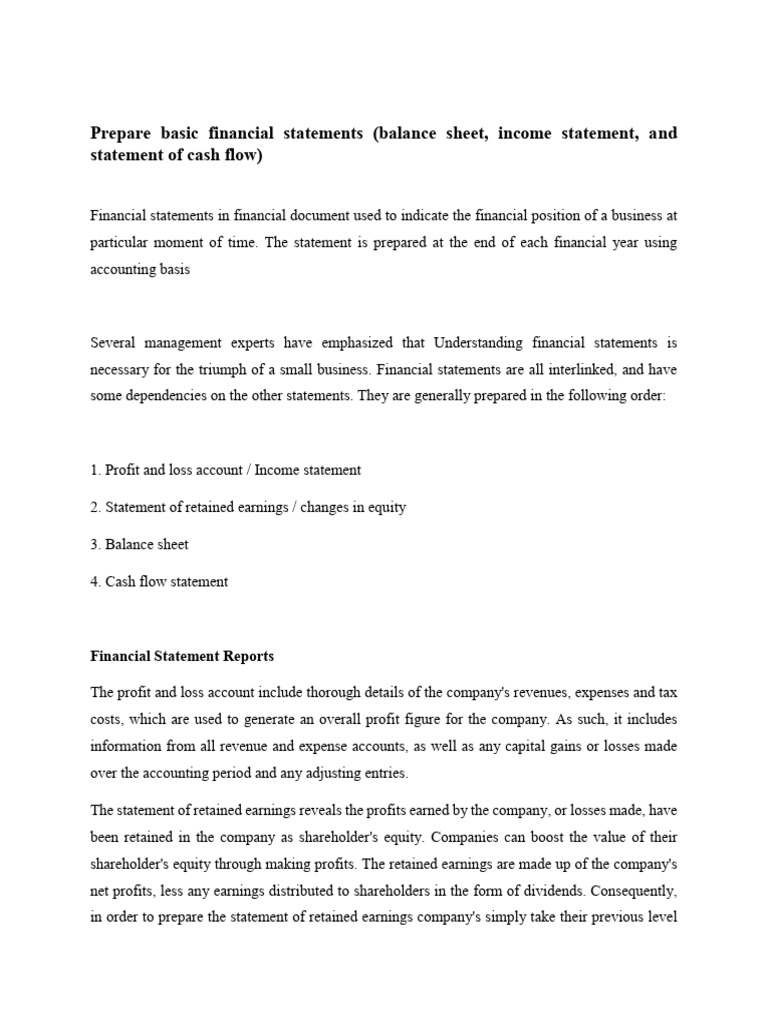 Prepare Basic Financial Statements | PDF | Equity (Finance) | Balance Sheet