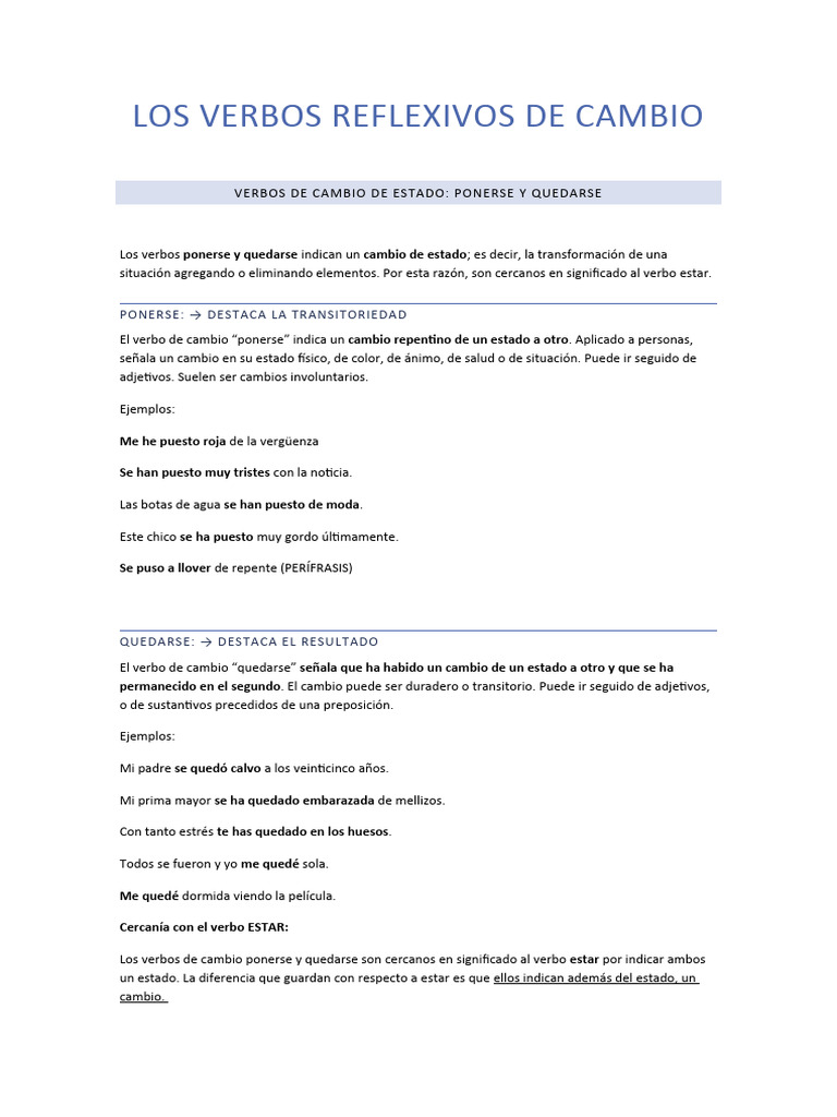 LOS VERBOS DE CAMBIO | PDF | Verbo | Adjetivo