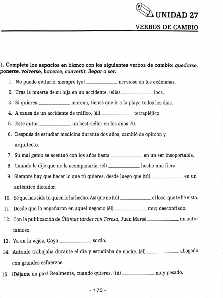 Ejercicios VERBOS DE CAMBIO | PDF