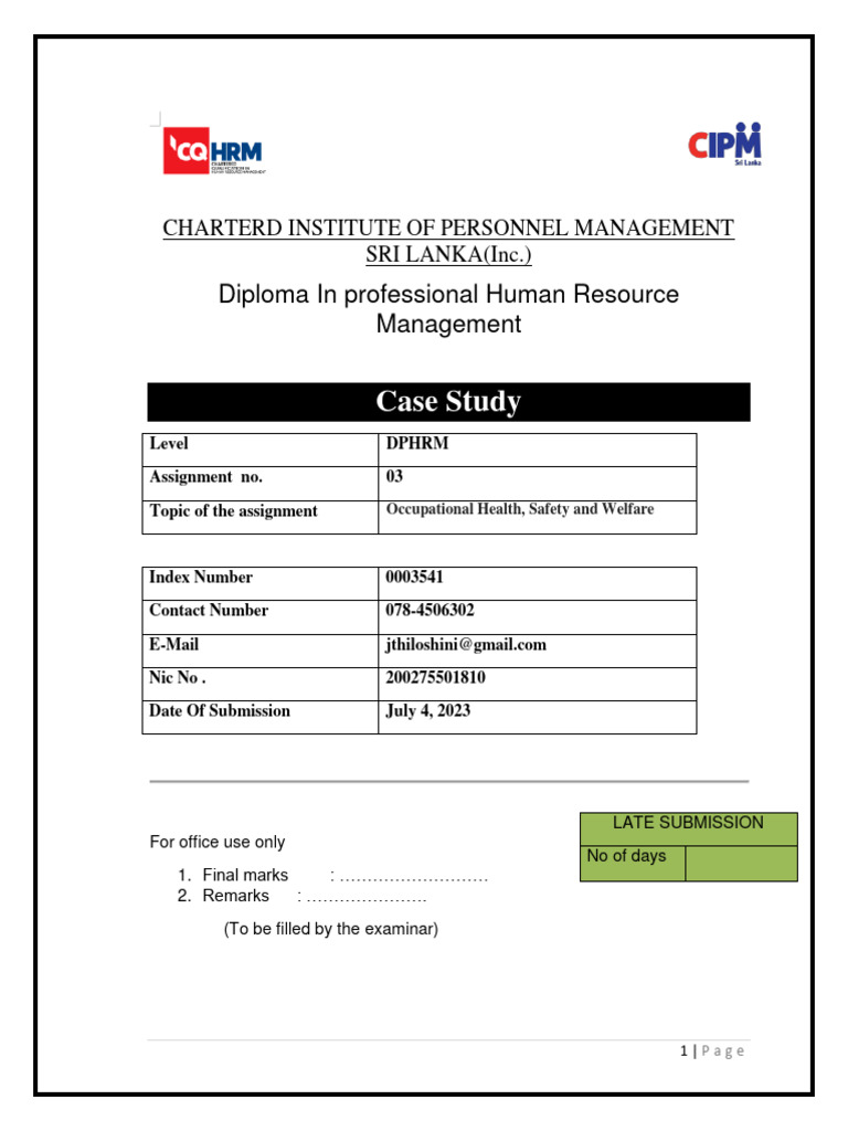 Occupational Health Case Study Analysis | PDF | Personal Protective ...