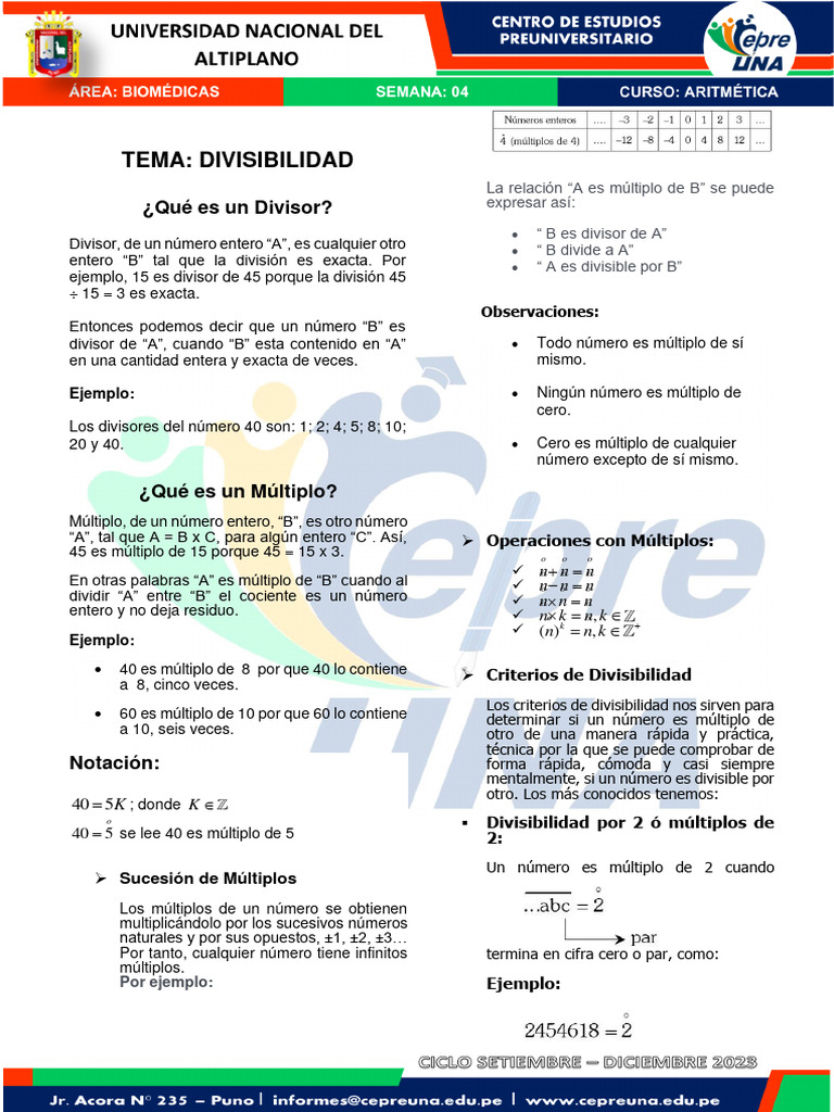 Tema: Divisibilidad: ¿Qué Es Un Divisor? | PDF | División (Matemáticas ...