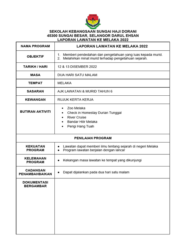 Laporan Lawatan Melaka 2022 | PDF